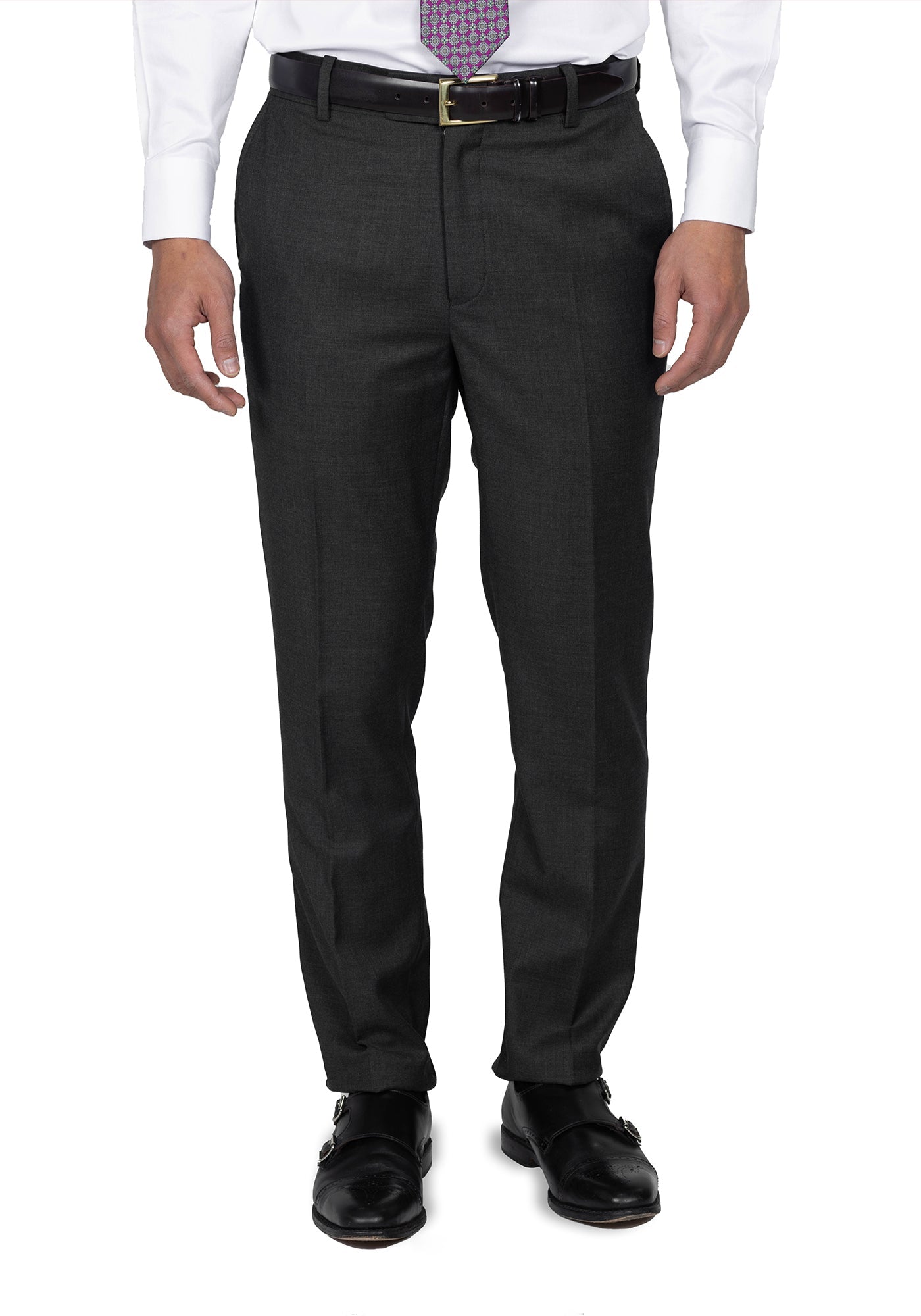 Dark Grey Solid Custom Dress Pants – Black Lapel