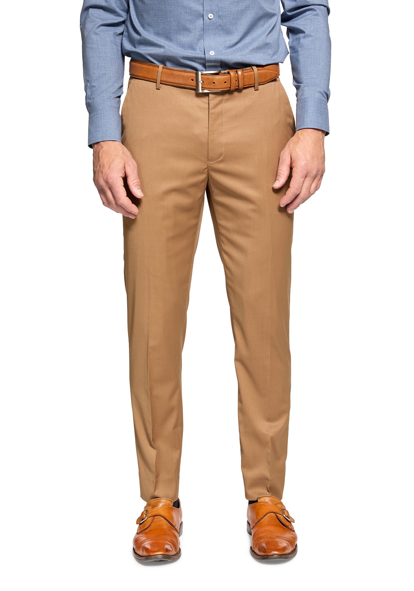 Stretch Tan Custom Dress Pants – Black Lapel