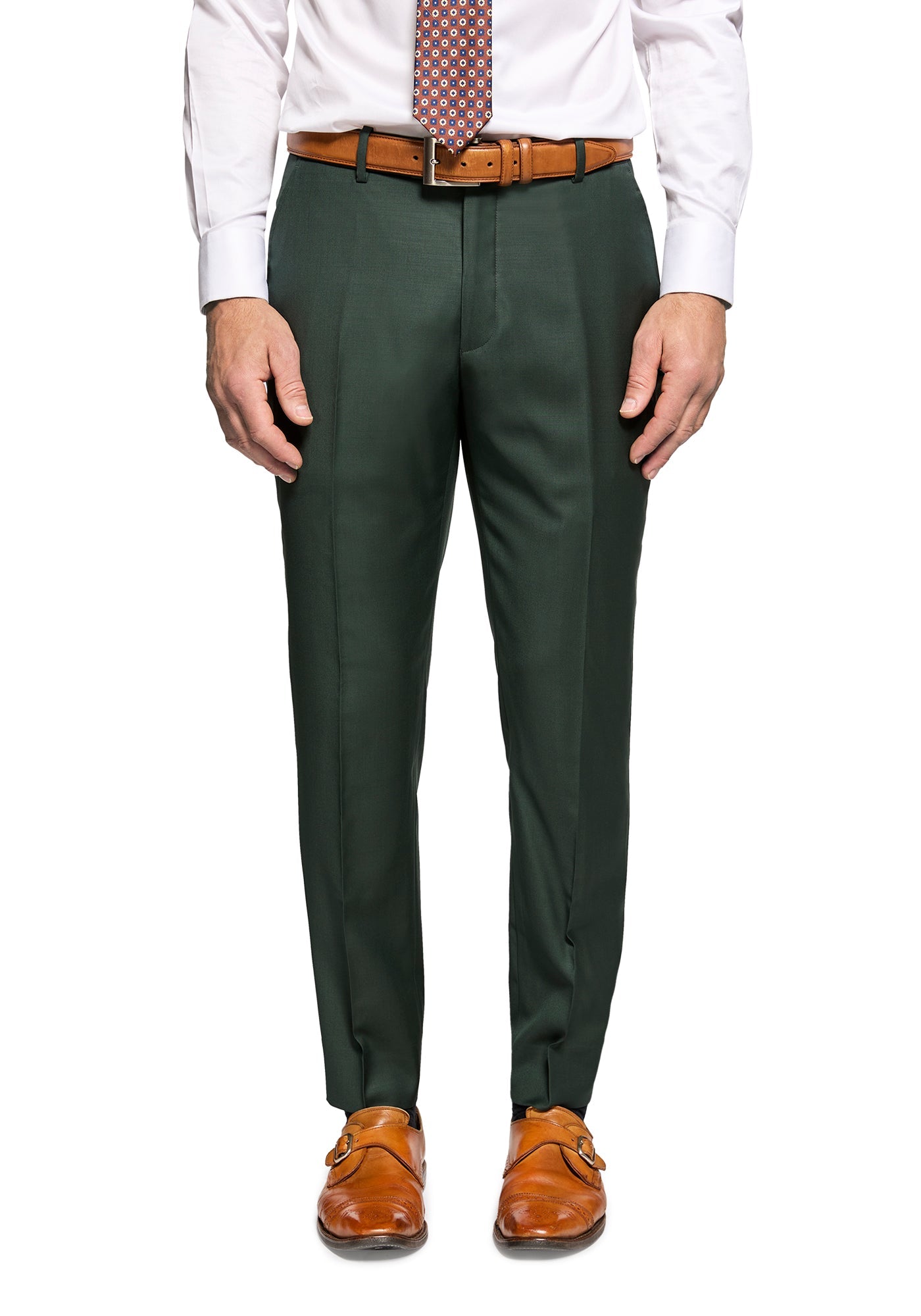 Solid Forest Green Custom Dress Pants – Black Lapel