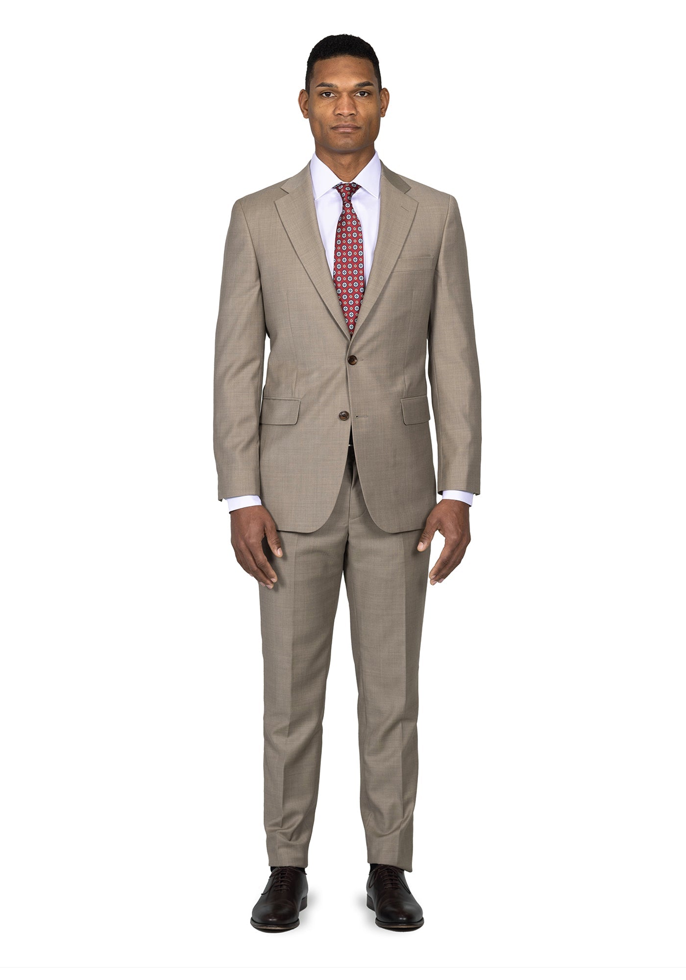 Light Brown Solid Custom Suit – Black Lapel