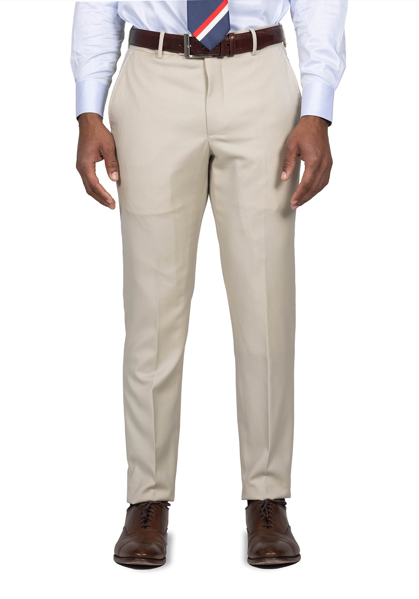 Beige Twill Custom Dress Pants – Black Lapel