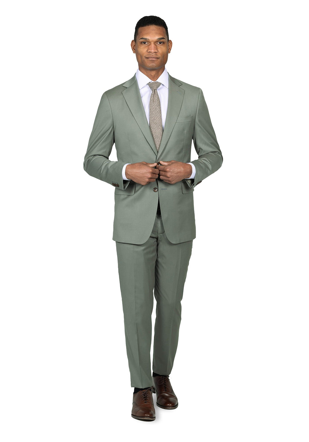 Sage Twill Custom Suit – Black Lapel