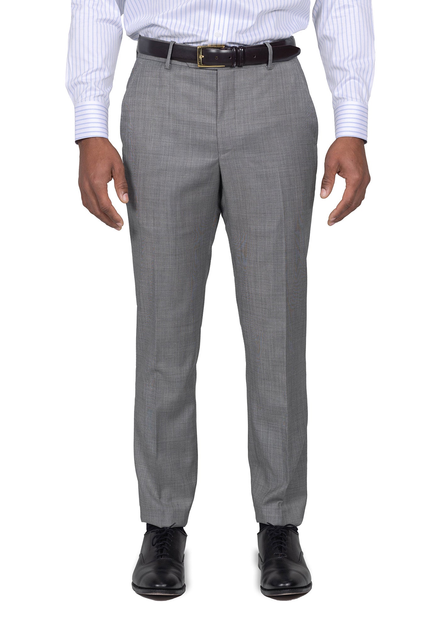 Light Grey Solid Custom Dress Pants – Black Lapel