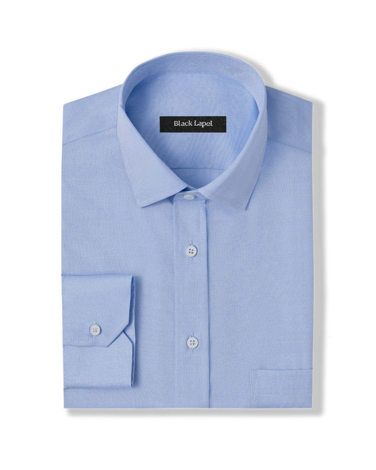 Easy-Care Light Blue Pinpoint Custom Dress Shirt – Black Lapel