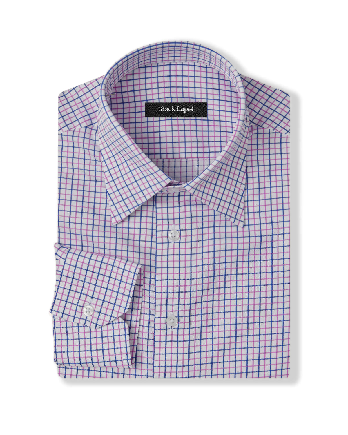 Navy and Pink Tattersall Custom Dress Shirt – Black Lapel