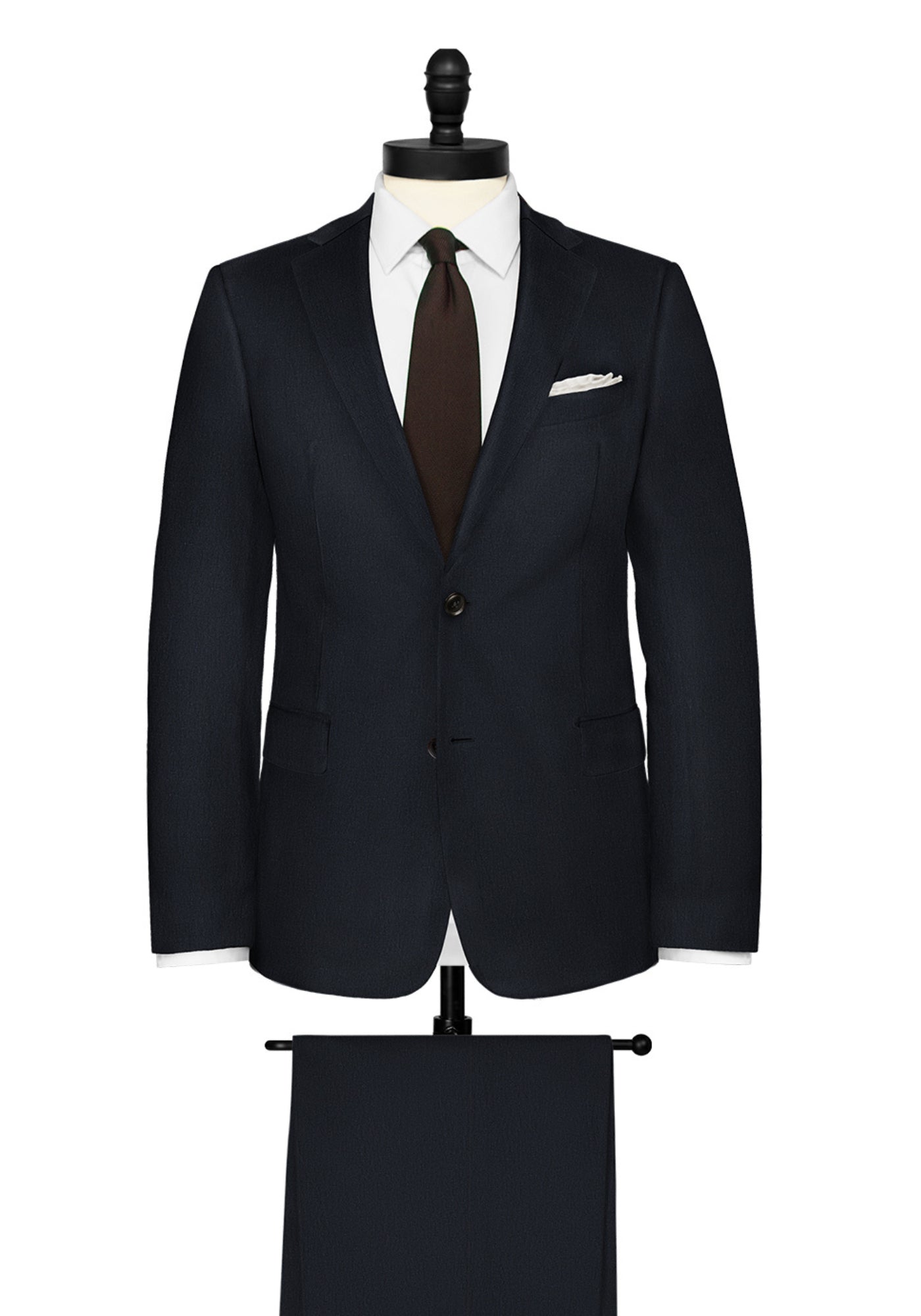Solid Navy Blue Linen Custom Suit – Black Lapel